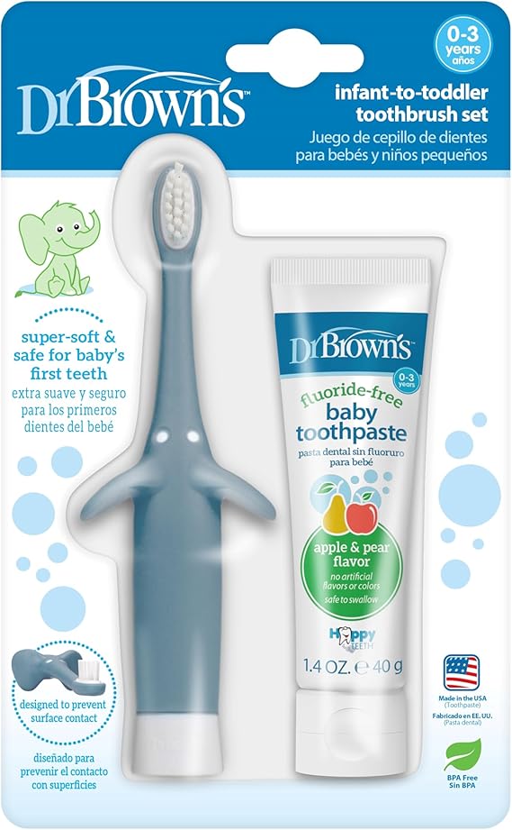 Dr. Brown's Natural Flow Infant Toothbrush, Toothpaste Combo Pack, Blue ...