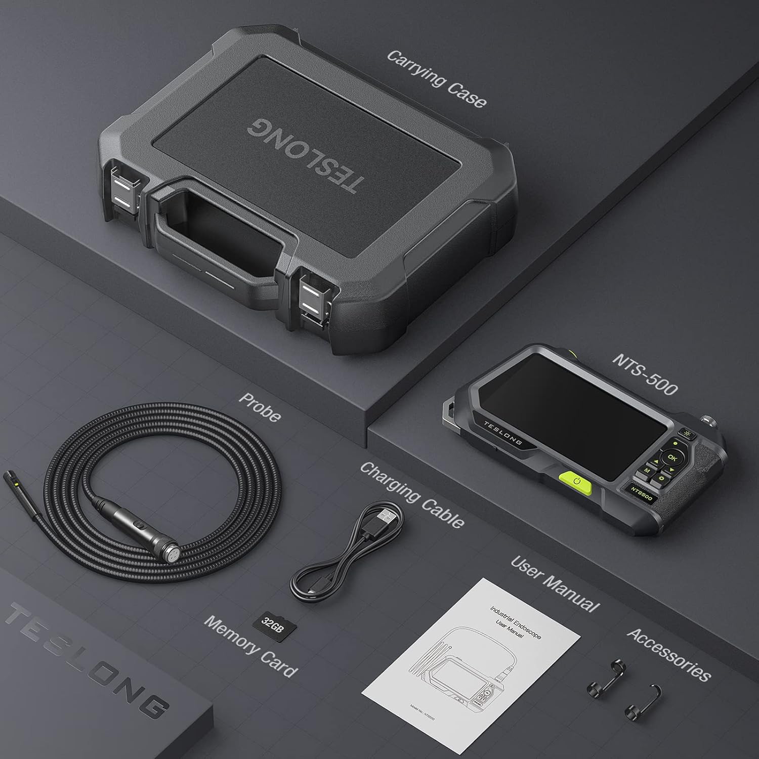 Triple Lens Endoscope with Light, Teslong NTS500 Pro Borescope ...