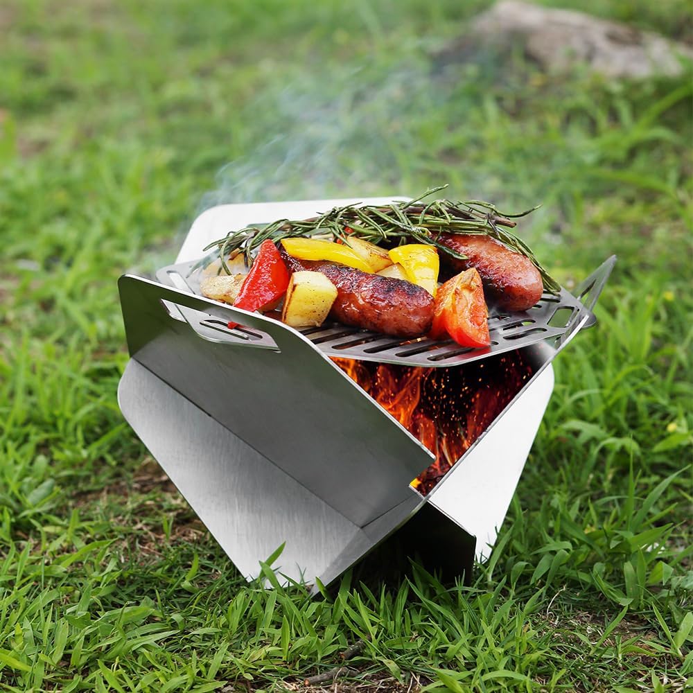 Amazon.com : Lifronkit Portable Camping Campfire Grill, 304 Stainless Steel Folding Campfire ...