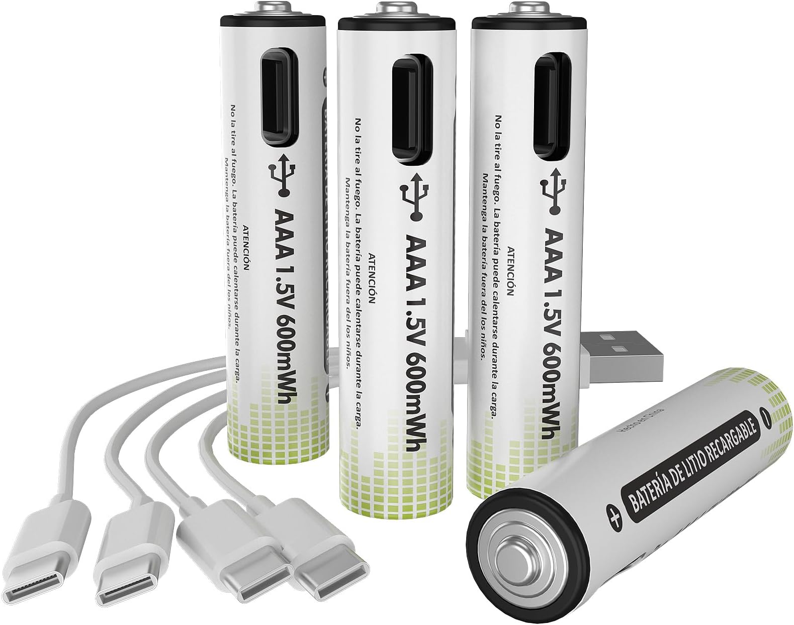 FreshFun Pilas Recargables AAA, Paquete de 4 Baterías Recargables 1.5V ...