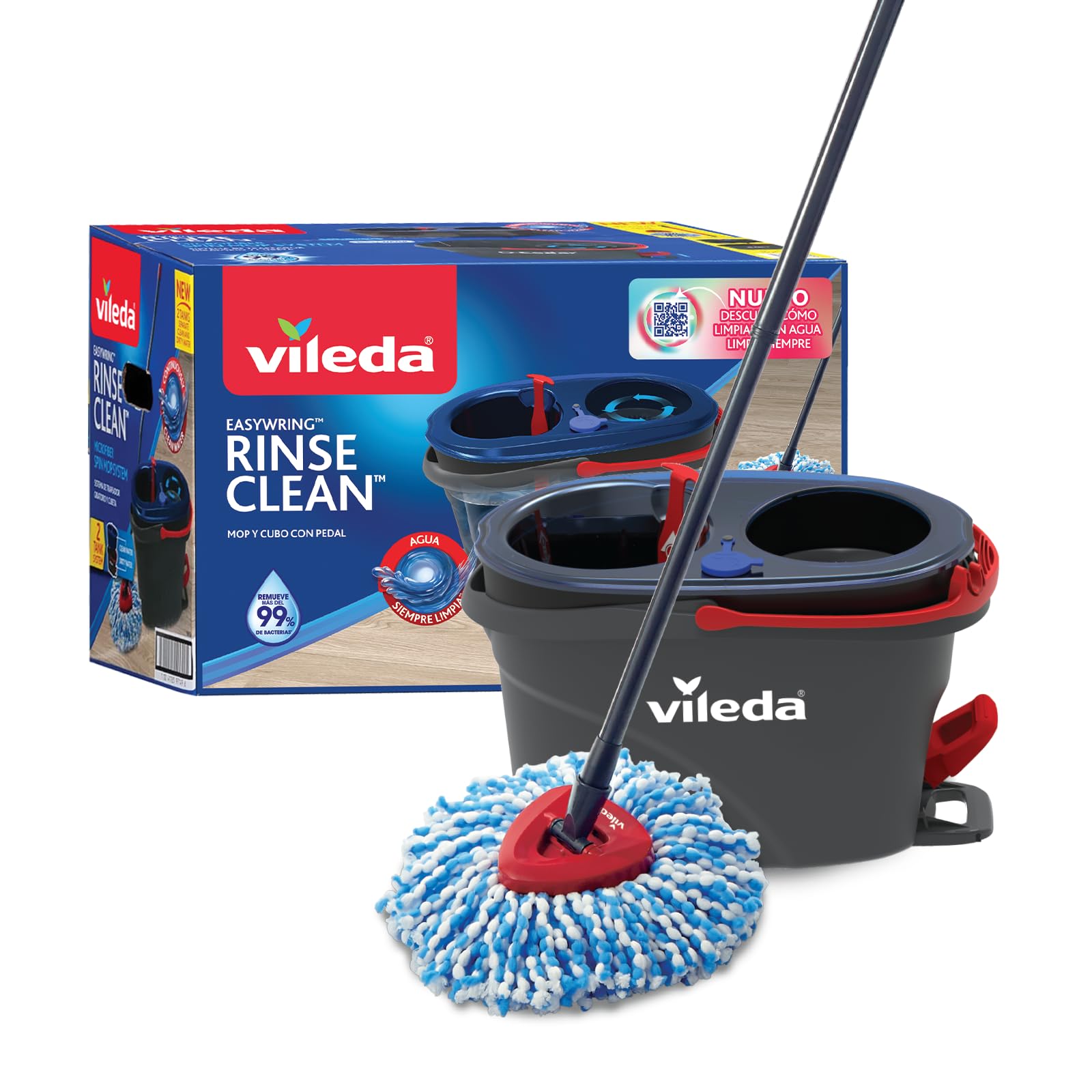 Vileda Sistema de Limpieza Rinse Clean - Cubo con Pedal Mas Trapeador ...