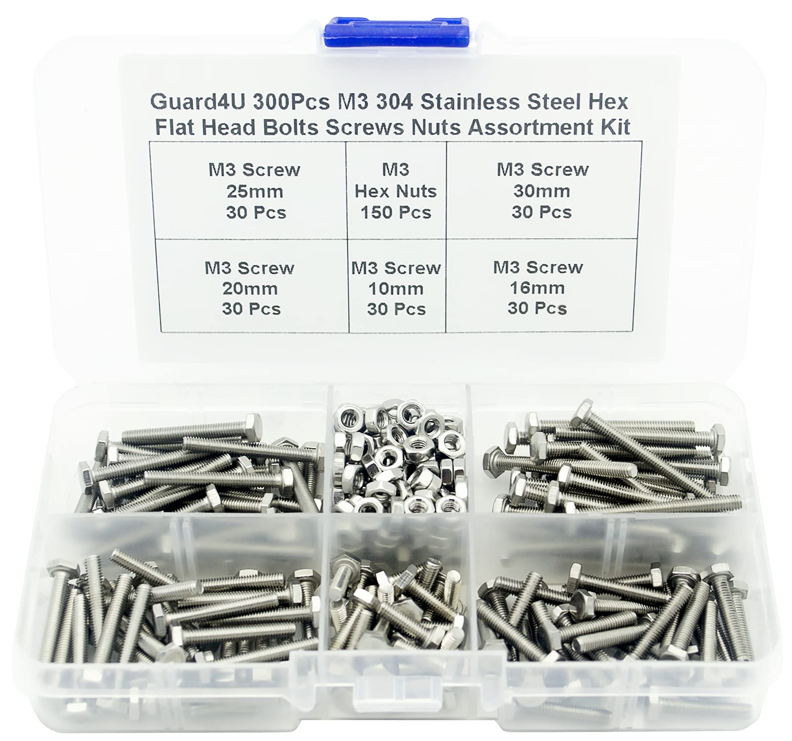 Snapklik.com : Guard4U 300Pcs M3 304 Stainless Steel Hex Flat Head ...