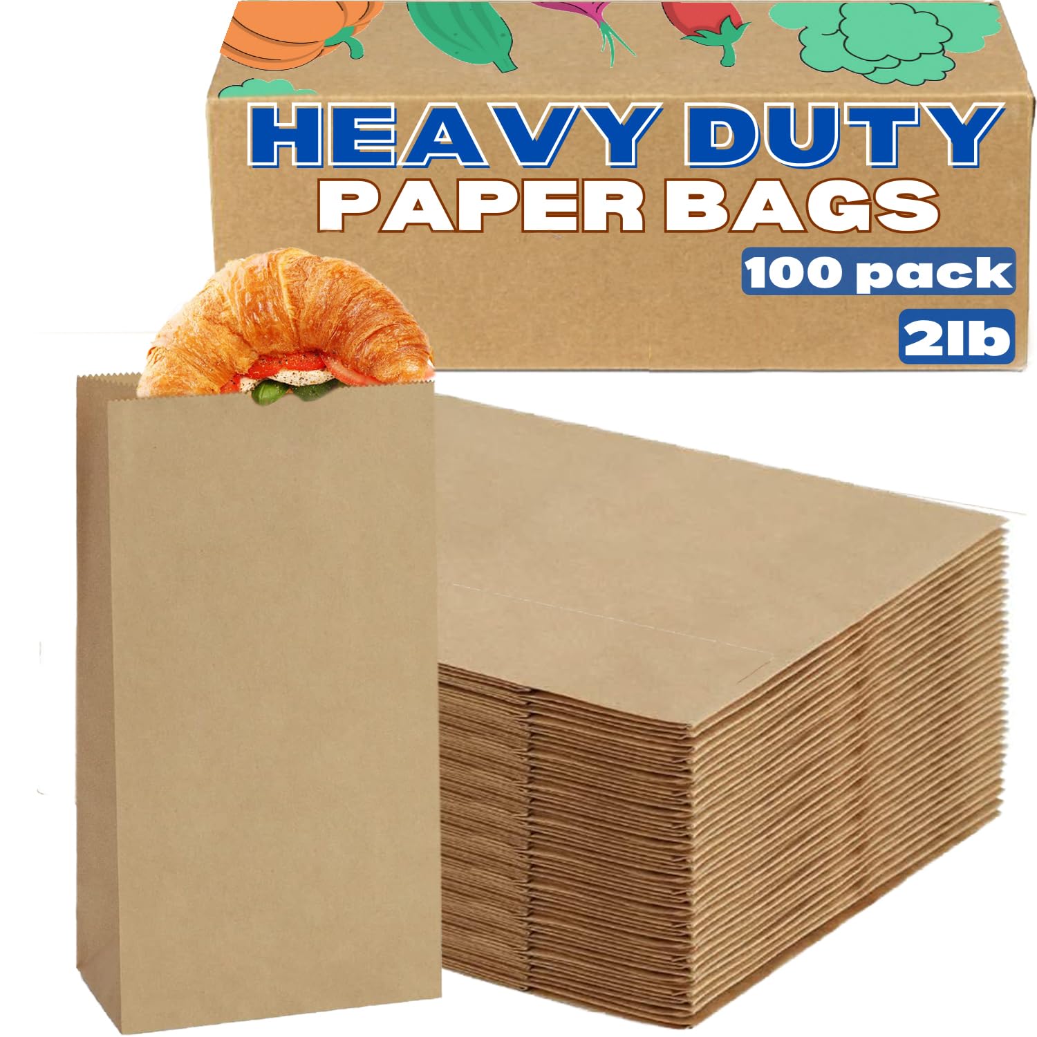 Amazon.com: 100 Pack 2LB Kraft Grocery Bags – Small Brown Paper Lunch ...