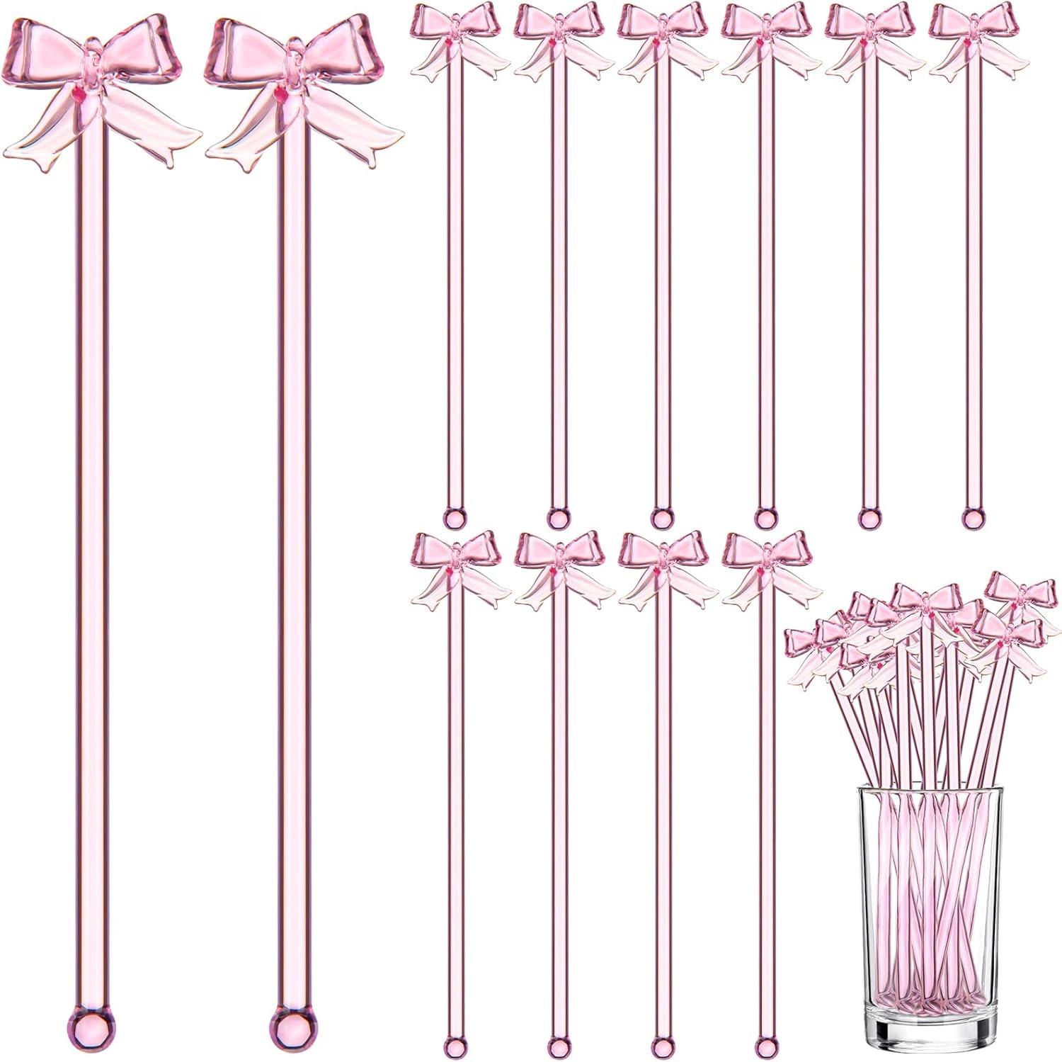Amazon.com | Tessco for you 12 Pcs Pink Bow Swizzle Sticks Glass ...