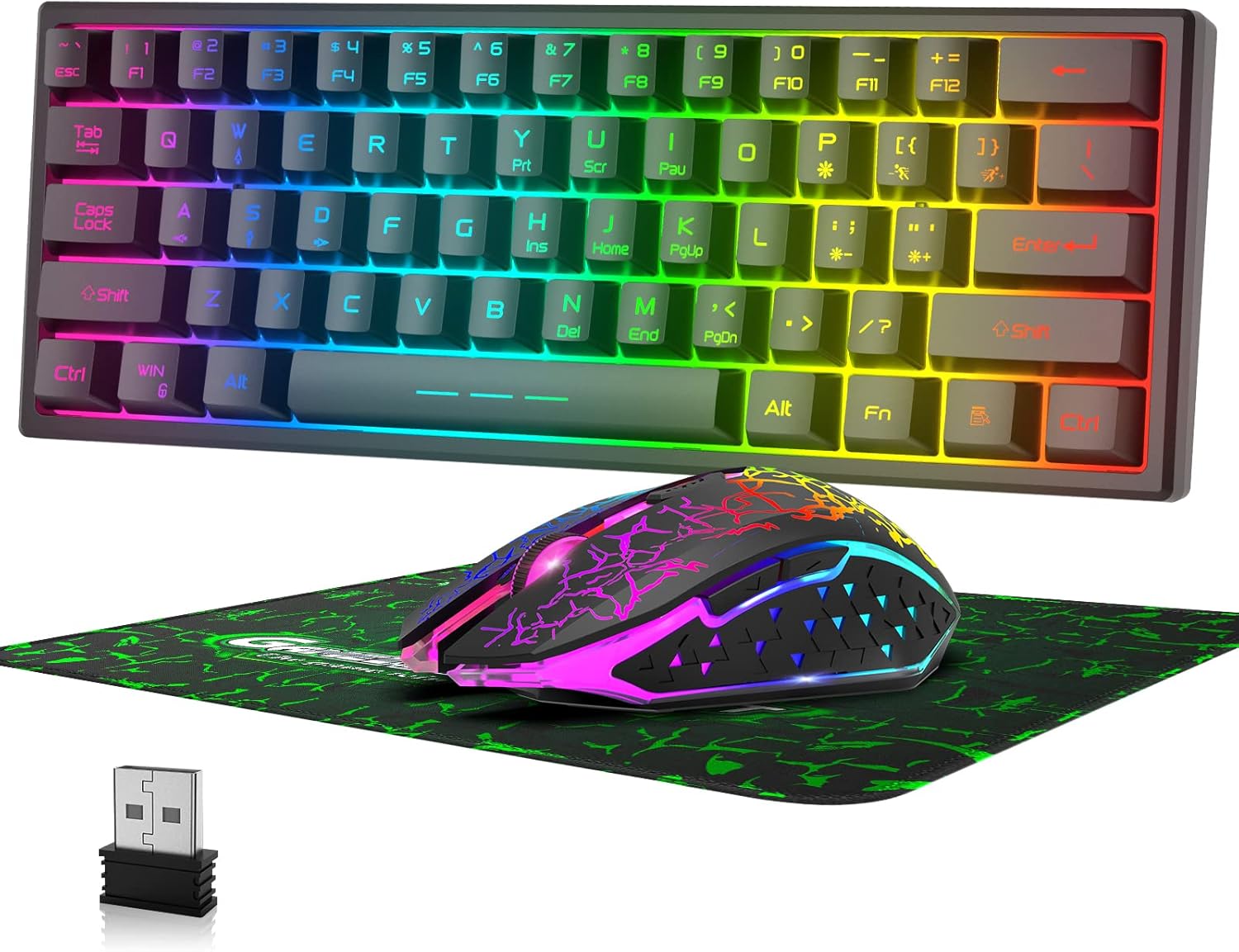 60% Wireless Gaming Keyboard and Mouse Combo Set 2.4GHz Rechargeable ...