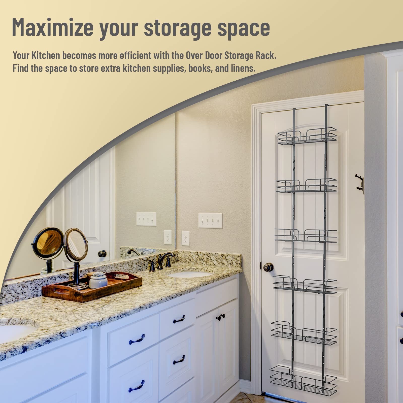 OMNINOVA Over The Door Pantry Organizer, Heavy-Duty Metal Pantry Door ...