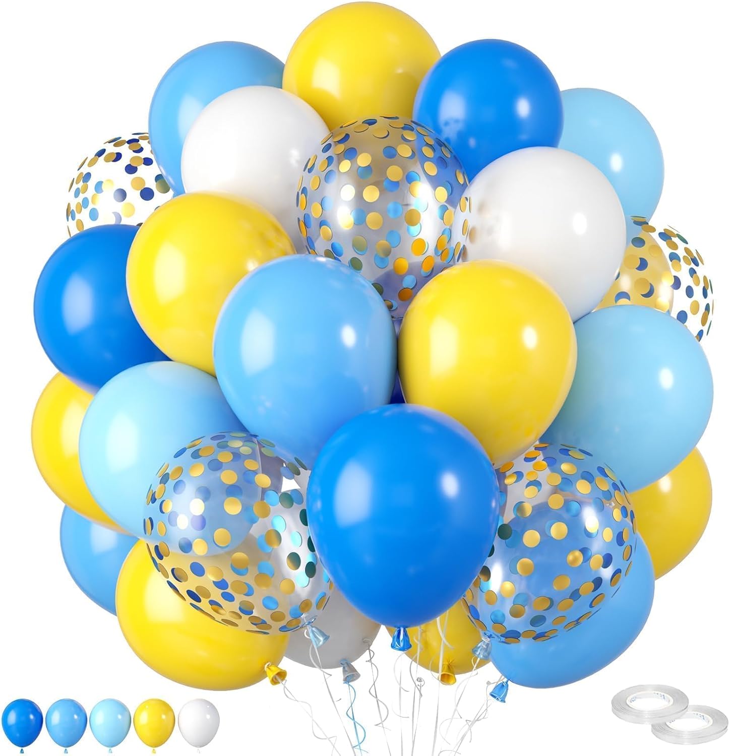 Amazon.com: Blue and Yellow Balloons,60 Pcs 12 Inches Blue Yellow White Balloons Confetti ...