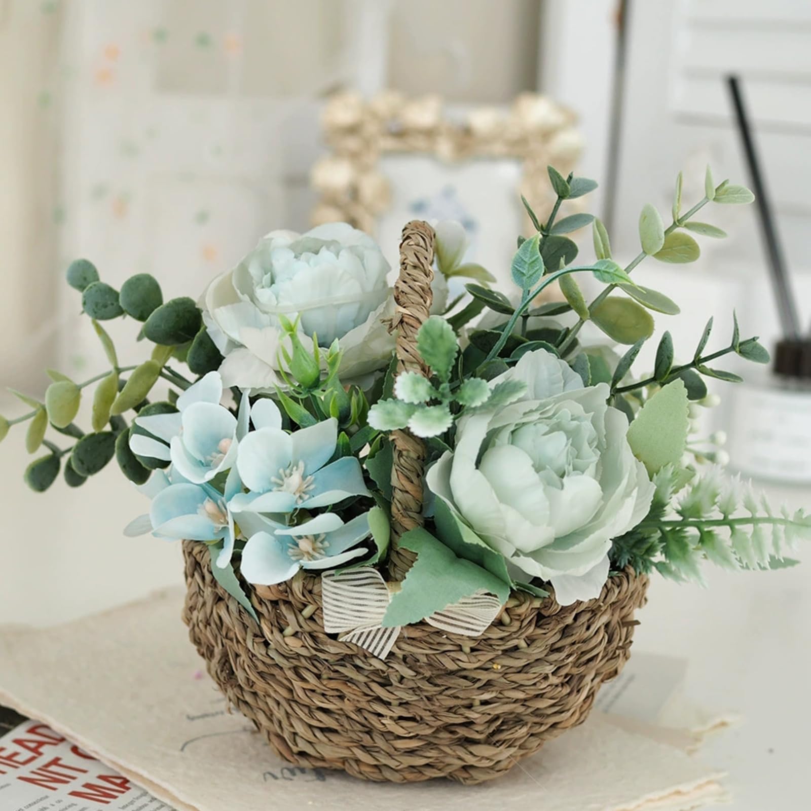 MUYEE Artificial Flowers with Pot,Hanging Fake Plants Mini Artificial Faux Plants with Flowers ...