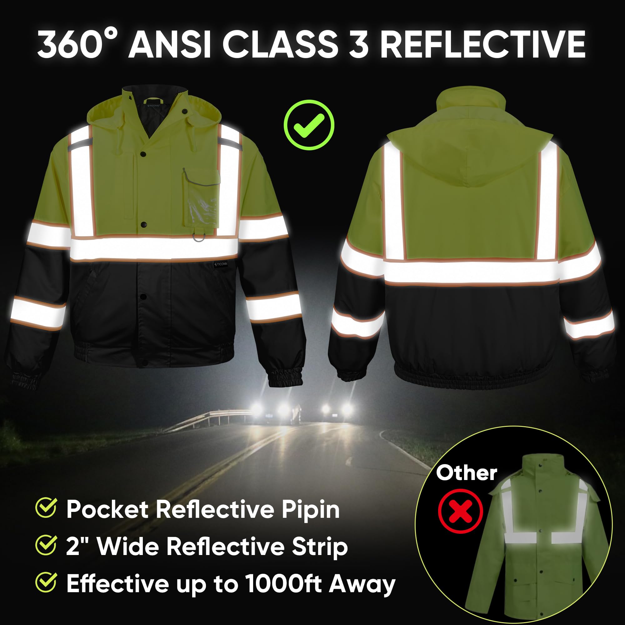 Snapklik.com : TICONN Hi Vis Rain Jacket, Waterproof Safety Bomber ...