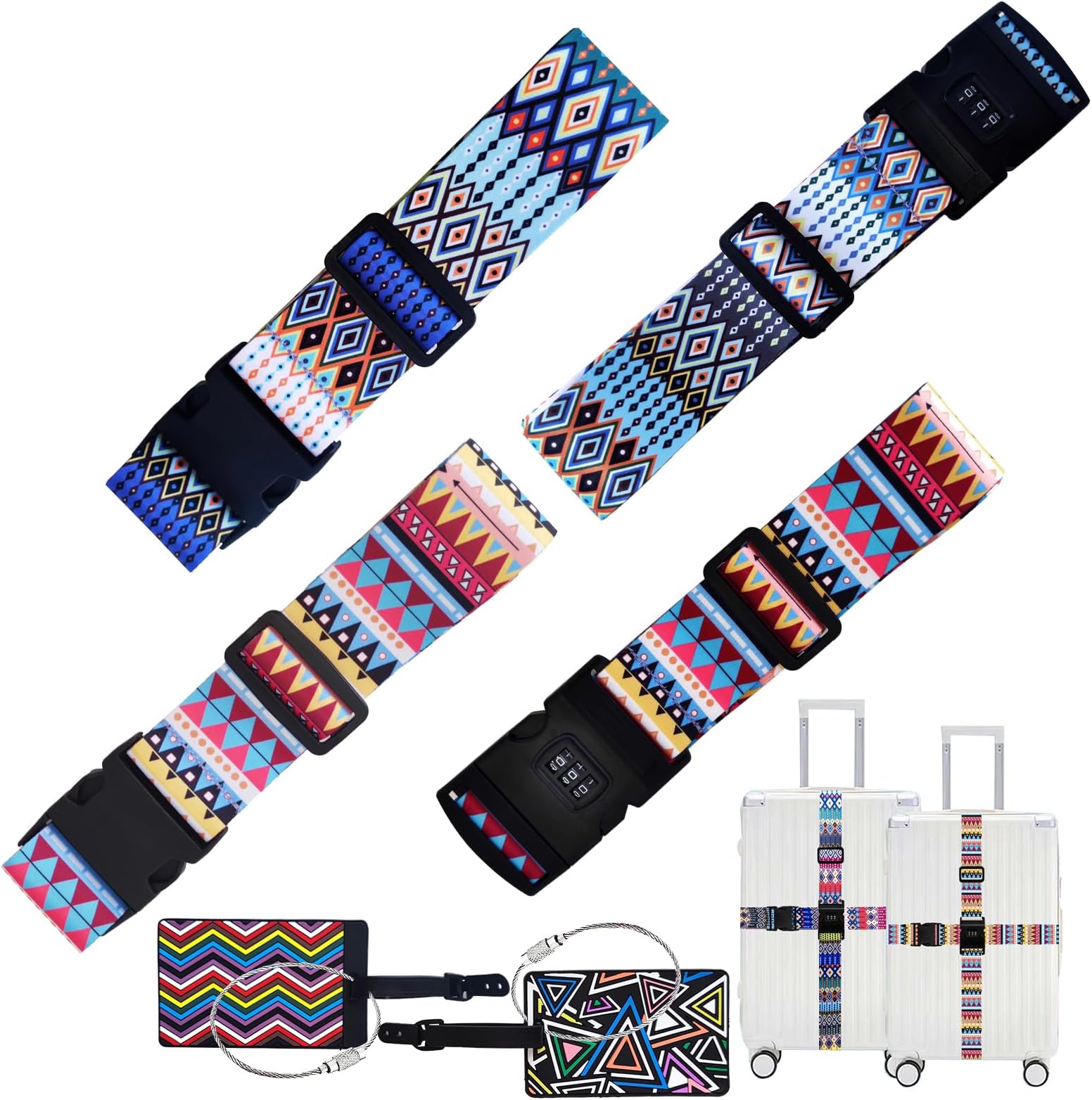 Bohemian Ethnic Style Luggage Strap with Combination Lock, 4 Pieces ...
