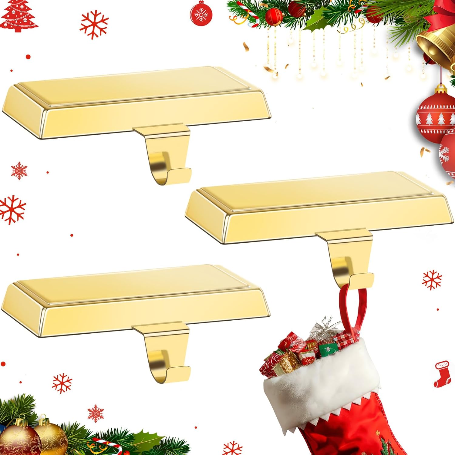 Amazon.com: Abilat 3 Pack Gold Christmas Stocking Holder, Metal ...