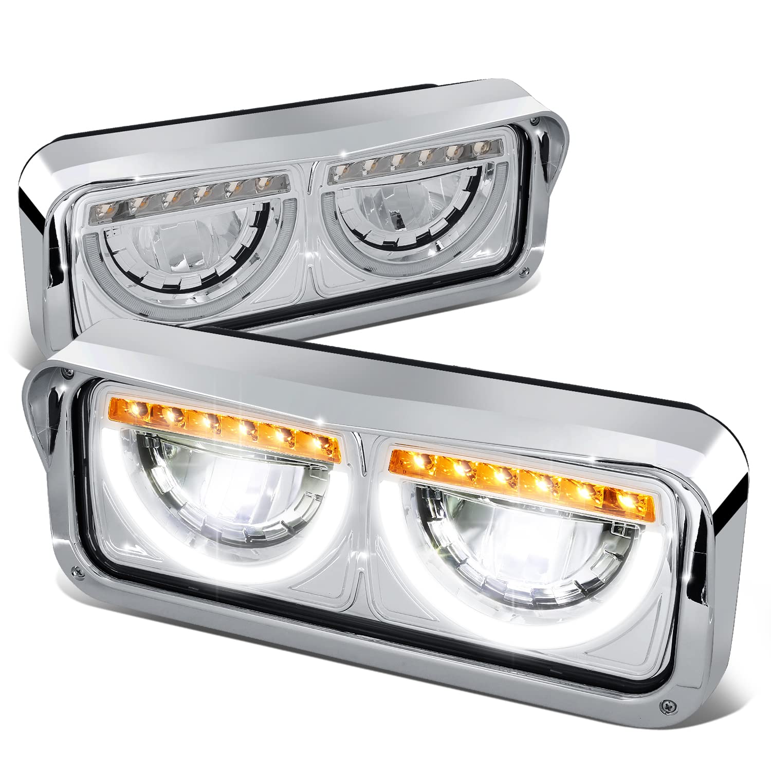 Amazon.com: Auto Dynasty Dual LED Halo Rings DRL Headlights Assembly ...