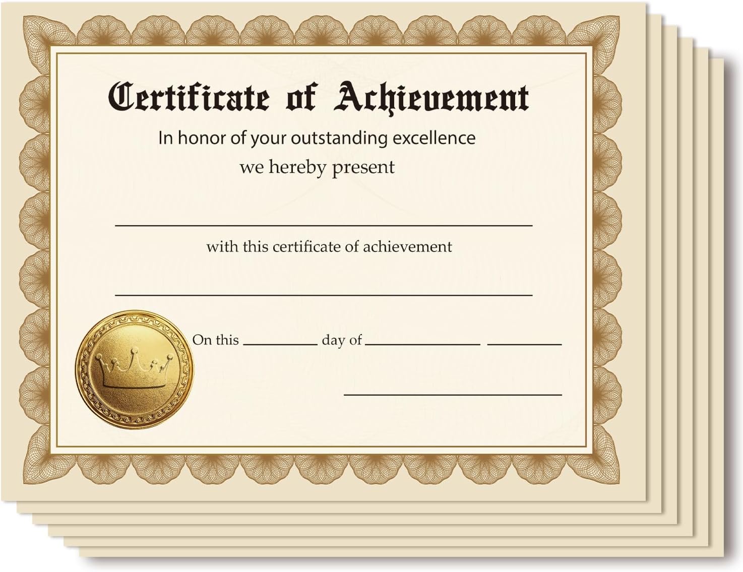 Amazon.com : 25 Certificate of Achievement, Gold Award Certificates for ...
