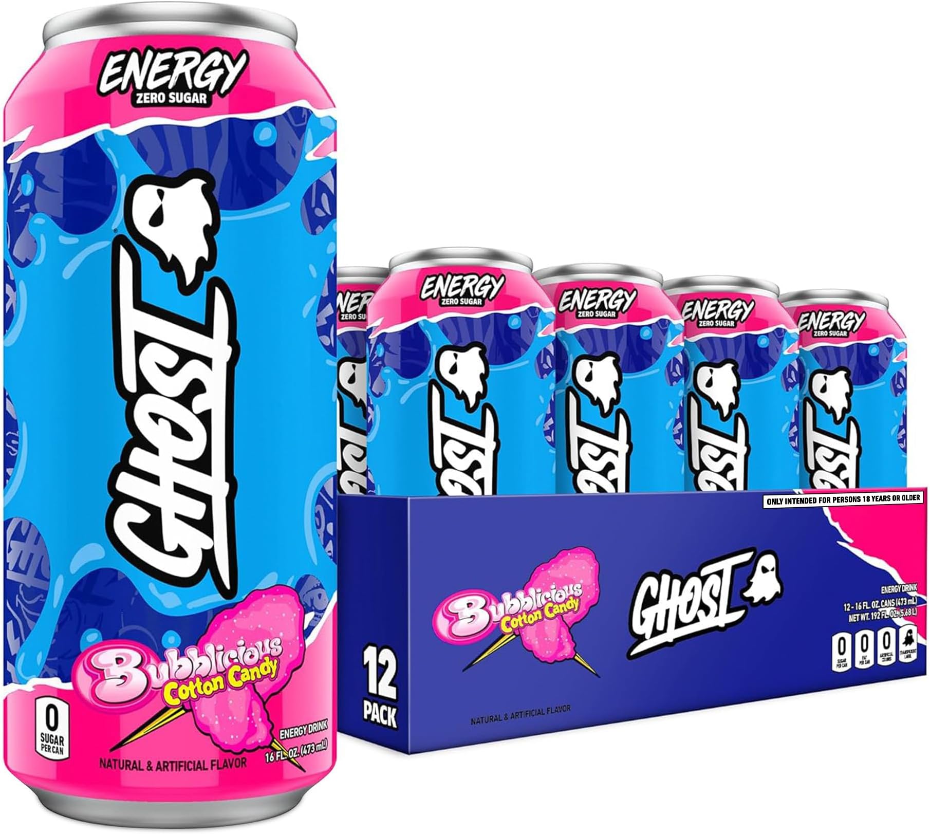 Amazon.com : GHOST Energy Drink - 12-Pack, Bubblicious Cotton Candy ...