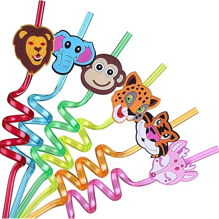 Amazon.com: 24 Reusable Jungle Animal Plastic Straws for Lion Fox Zebra ...