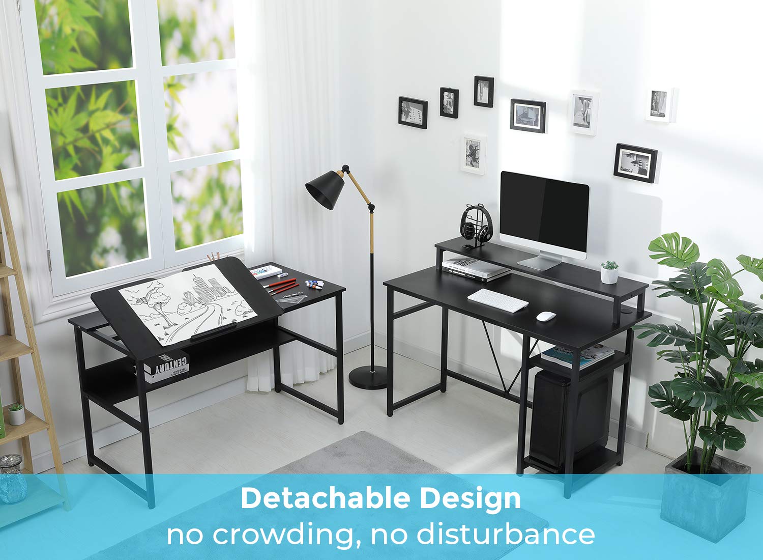 Sedeta L Shaped Computer Desk with Hutch, Drafting Drawing Table for ...