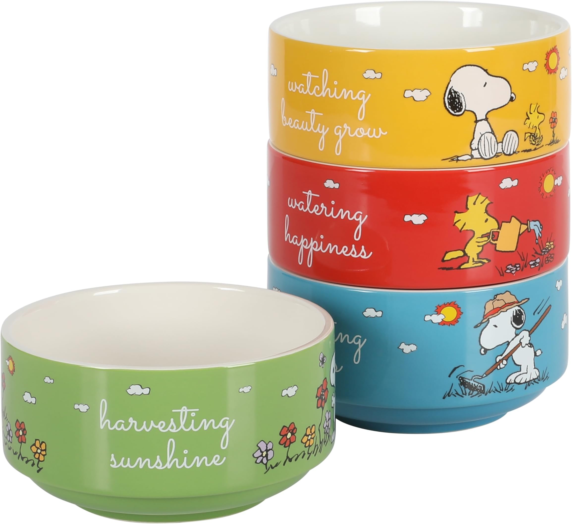 Amazon.com: Peanuts Snoopy 4 Pack Stackable 5.5" Decorated Stoneware ...