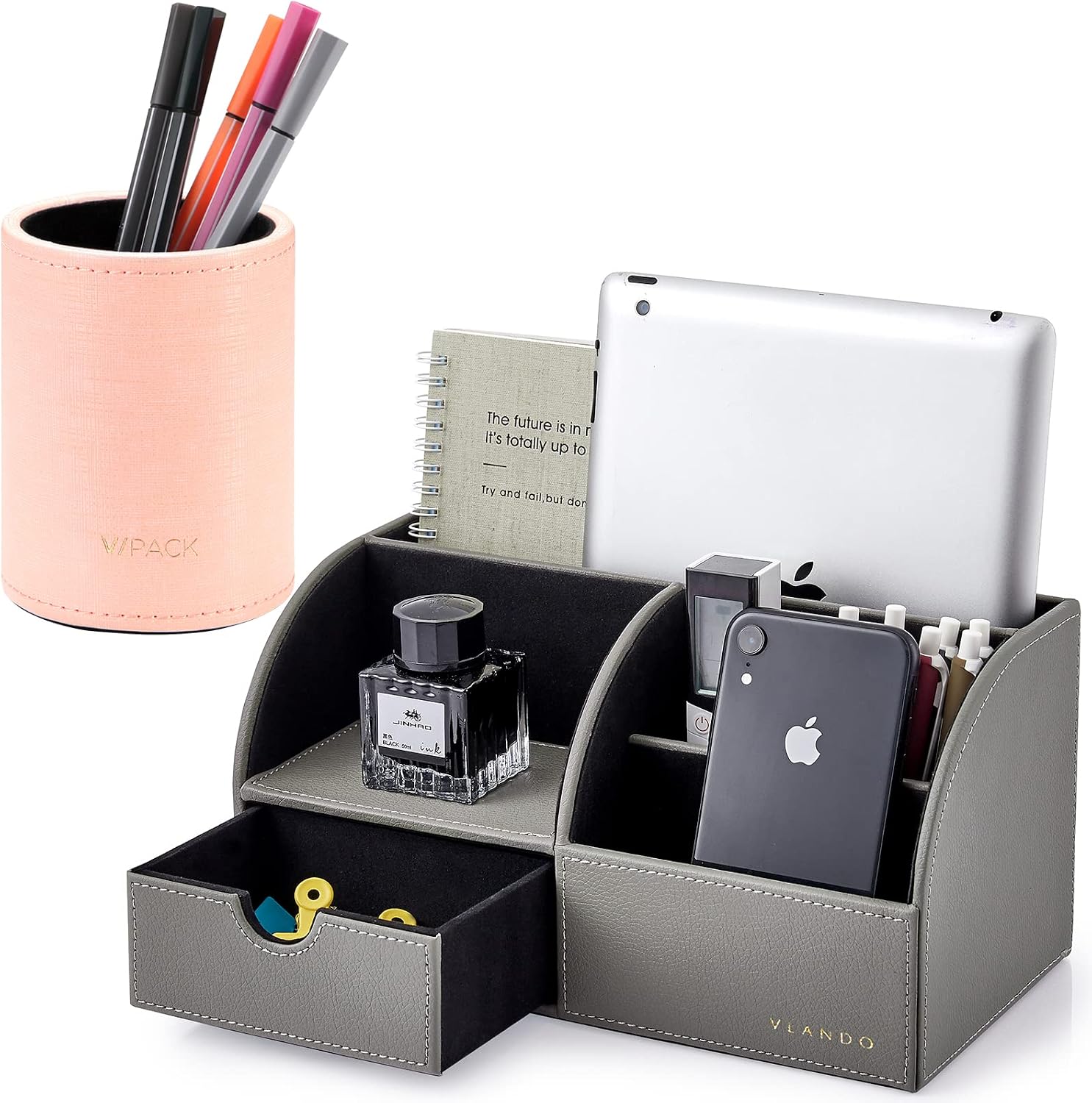 Buy Vlando Desk Organizer Box,2 Pack Desk Caddy for Men Faux Leather A ...
