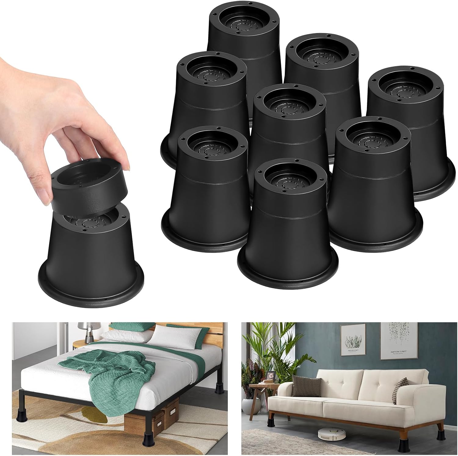 Amazon.com: shouwuhho Bed Risers 2 inch, 3 Inch, Heavy Duty Round ...