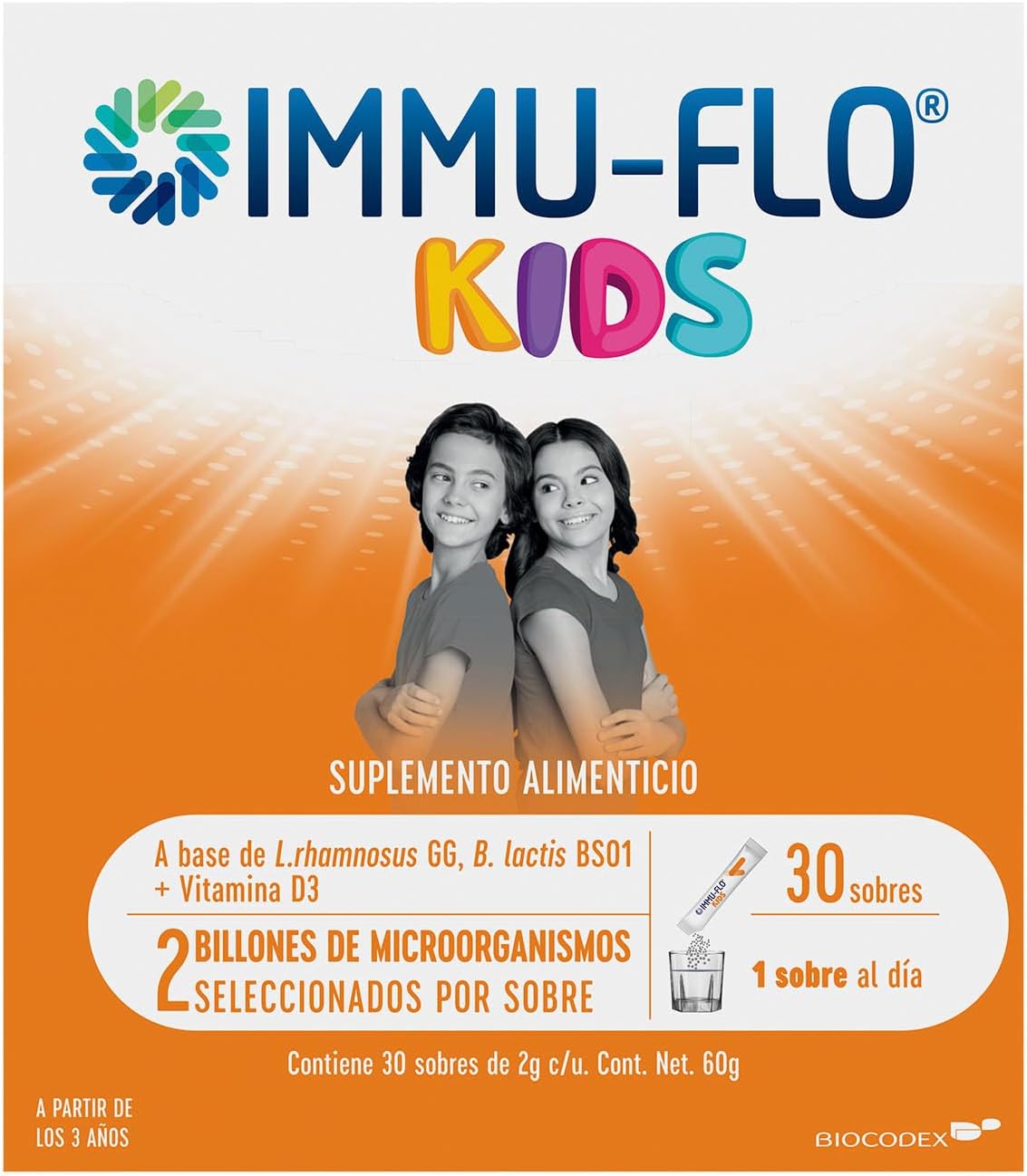IMMU-FLO® KIDS Suplemento Alimenticio a base de L. rhamnosus GG, B ...