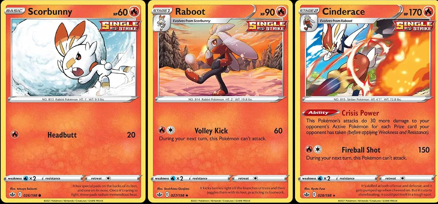 Chilling Reign Cinderace Evolution Card Lot Cinderace Raboot Scorbunny ...