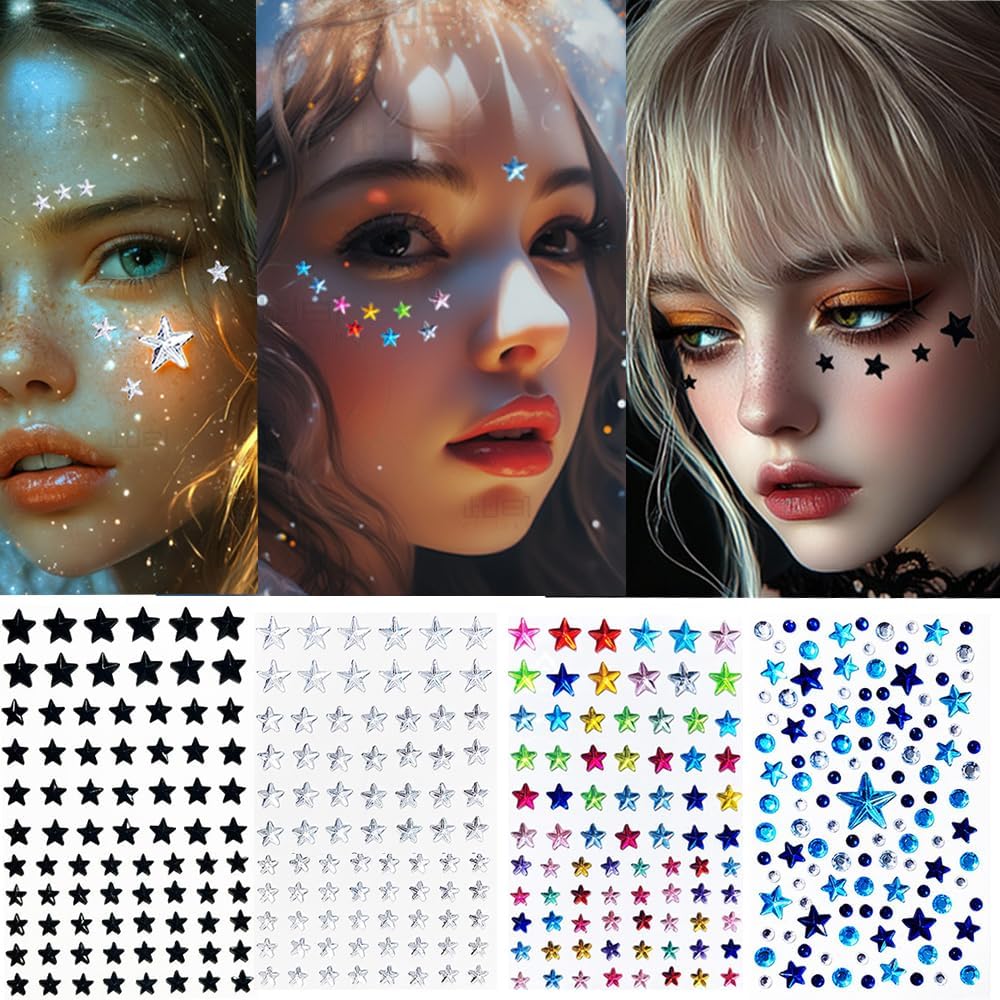 Amazon.com : Star Face Eye Jewels,Rhinestone Festival Face Bindi ...