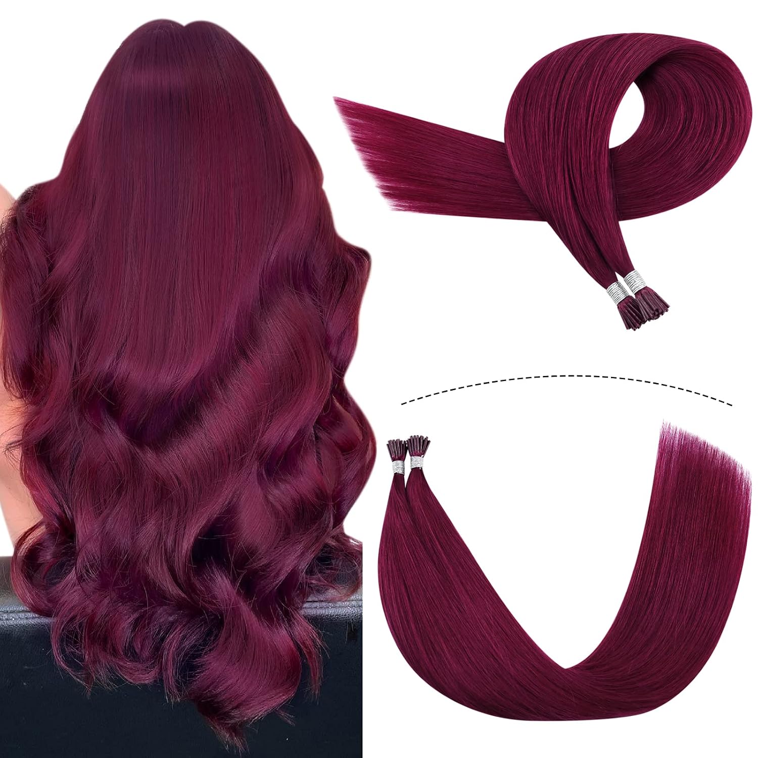 Amazon.com : Burgundy Itip Human Hair Extensions Burgundy I Tip Hair ...