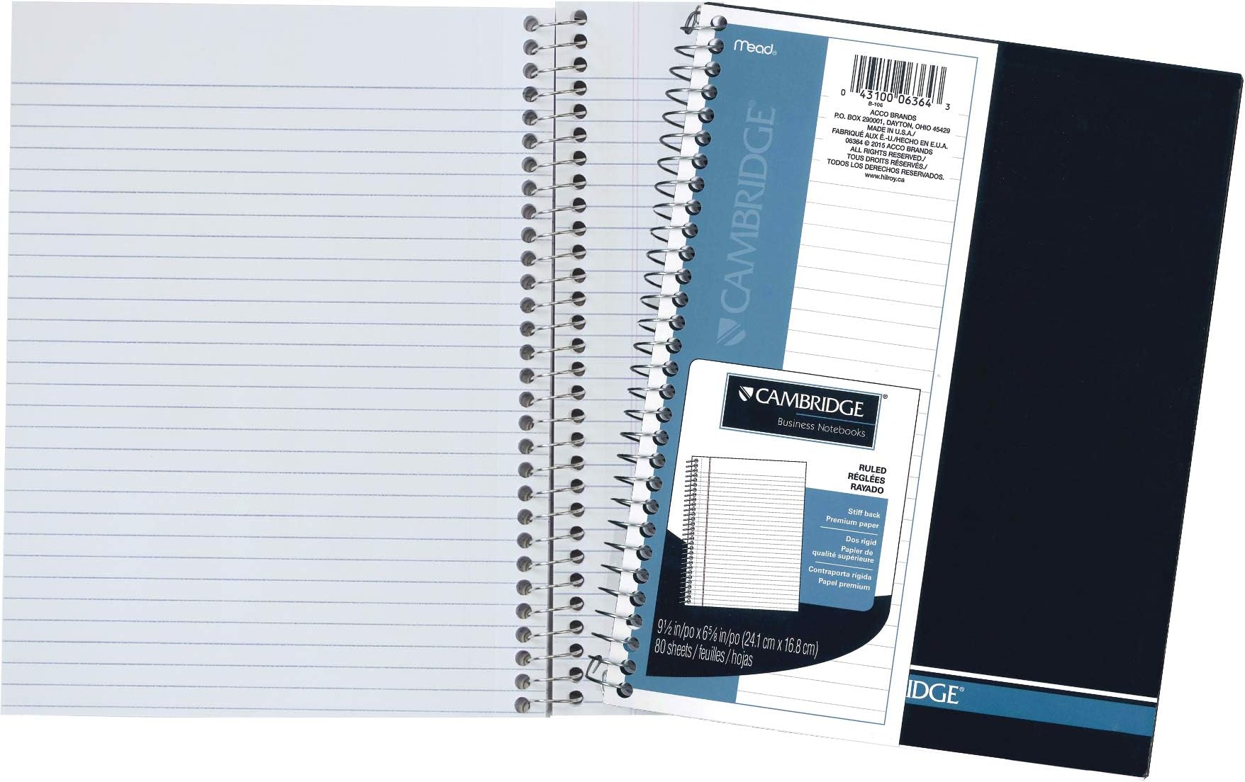 Cambridge Spiral Bound Business Notebook, 9-1/2 x 6-5/8 inches, 160 ...