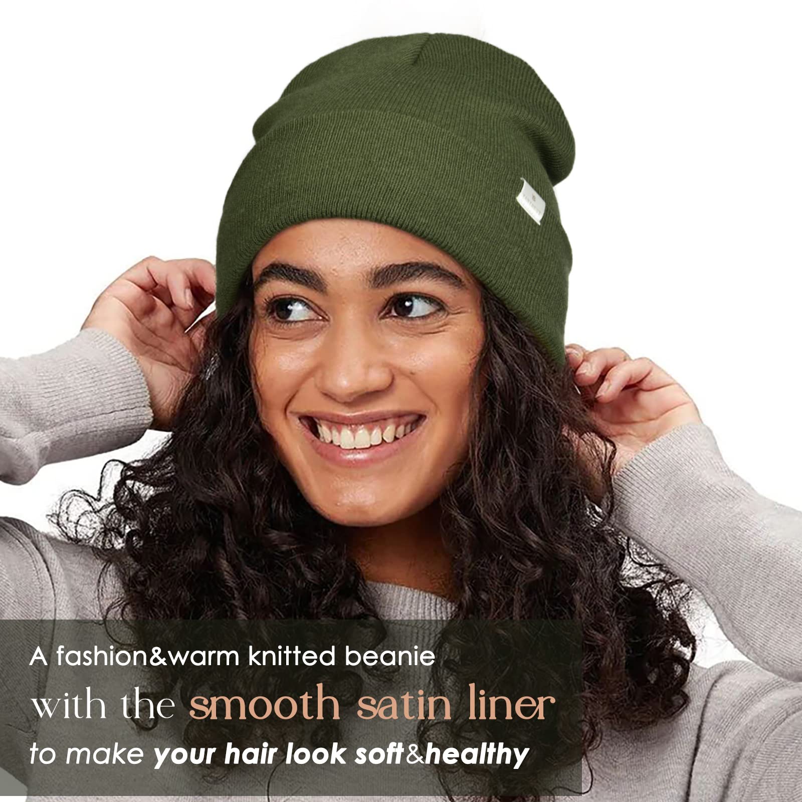 Snapklik.com : Womens Satin Lined Knit Beanie Hat Acrylic Winter Hats ...