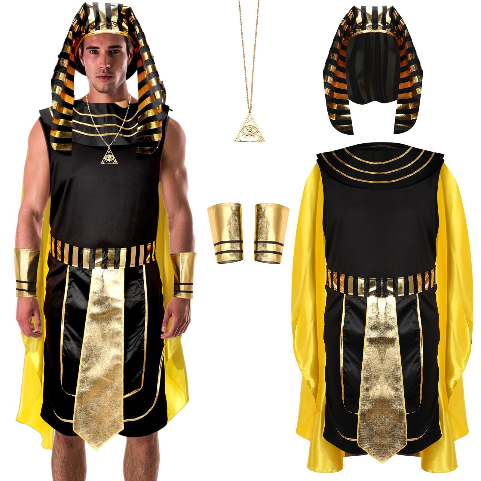Panitay 7 Pcs Halloween Egyptian Costume for Men Pharaoh Costume Men ...
