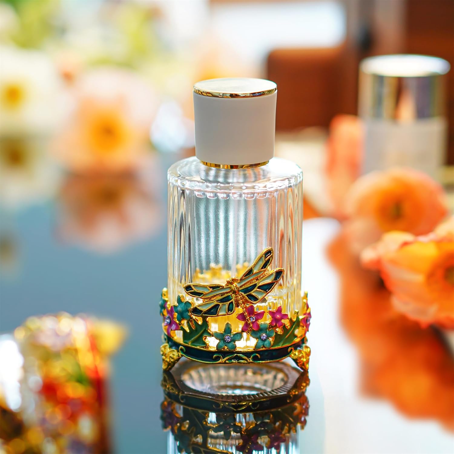 YU FENG Botella de perfume vacía de vidrio con libélula decorativa ...
