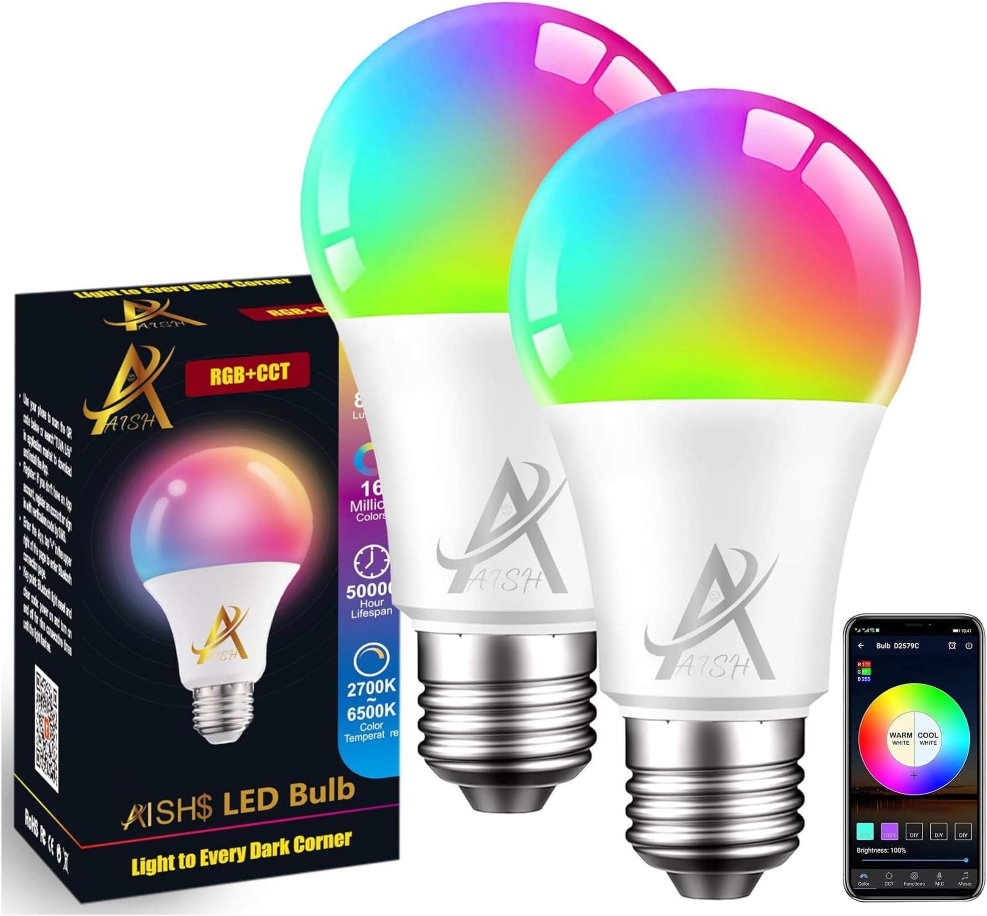 AISH$ Smart LED Bulb E27 Bluetooth Remote Control Color Adjustable ...