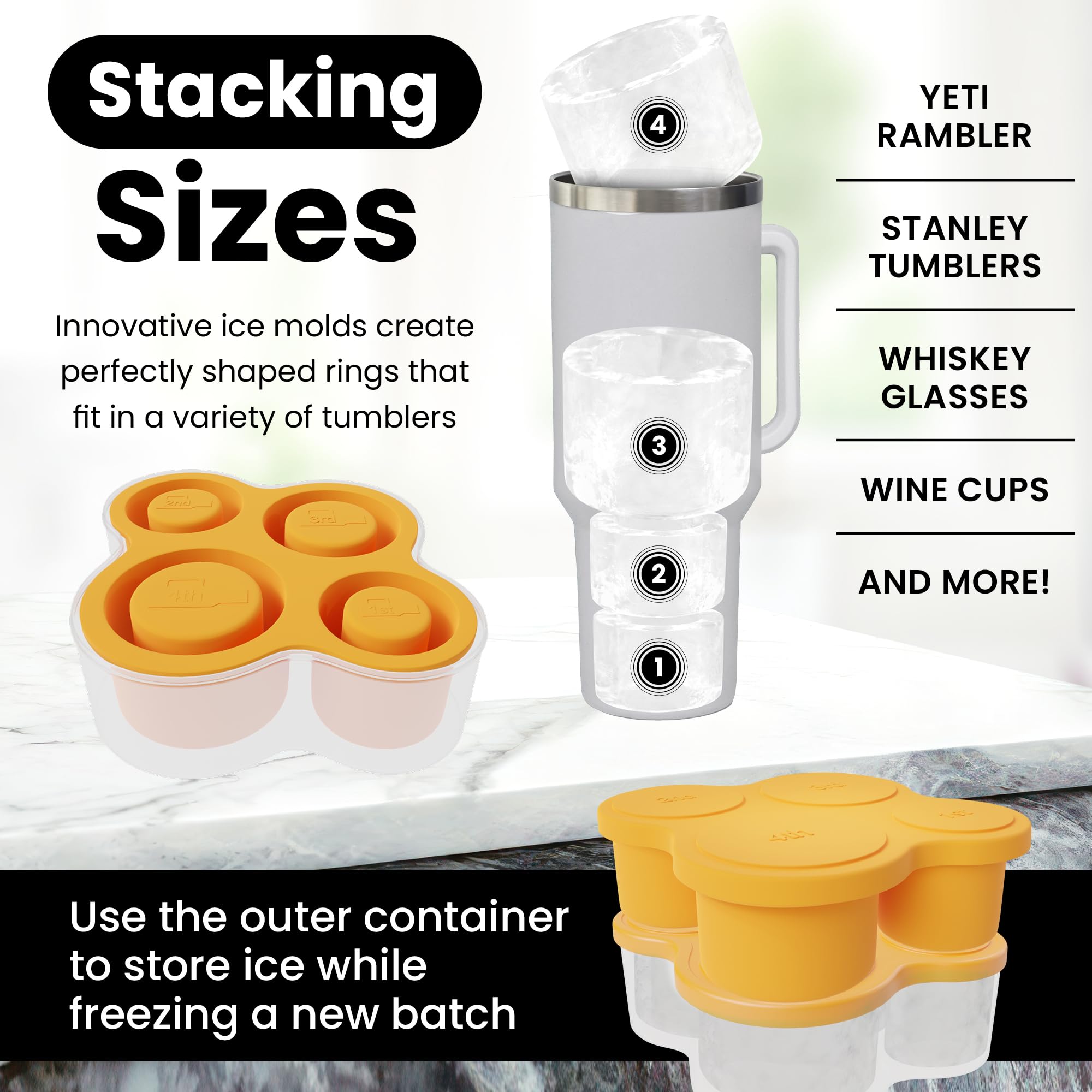 4-Ring Silicone Ice Cube Tray for Stanley Cup with Lid and Metal ...