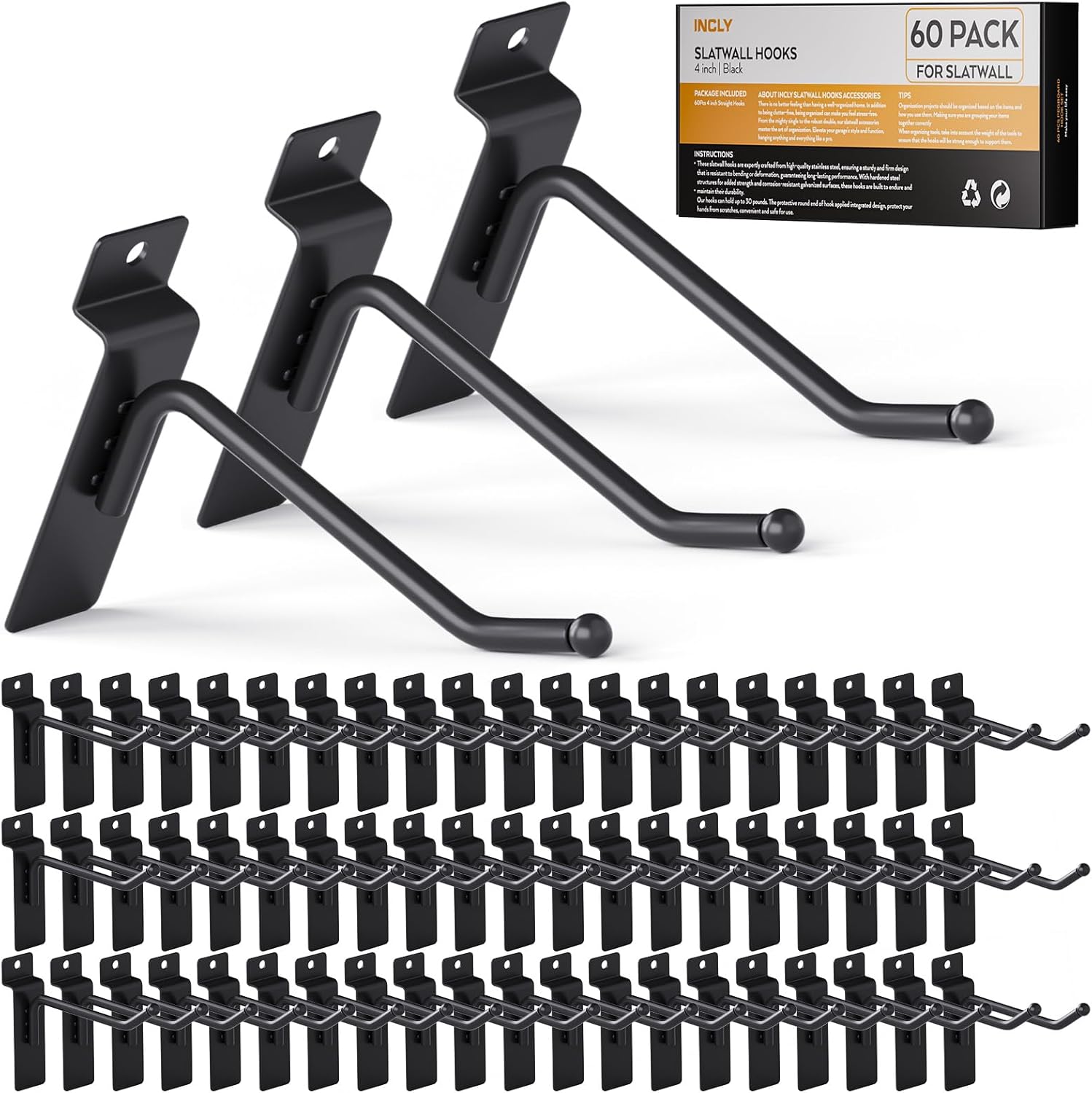 Amazon.com: INCLY 60 Pack Slatwall Hooks, 4 Inch Heavy Duty Black Slat ...