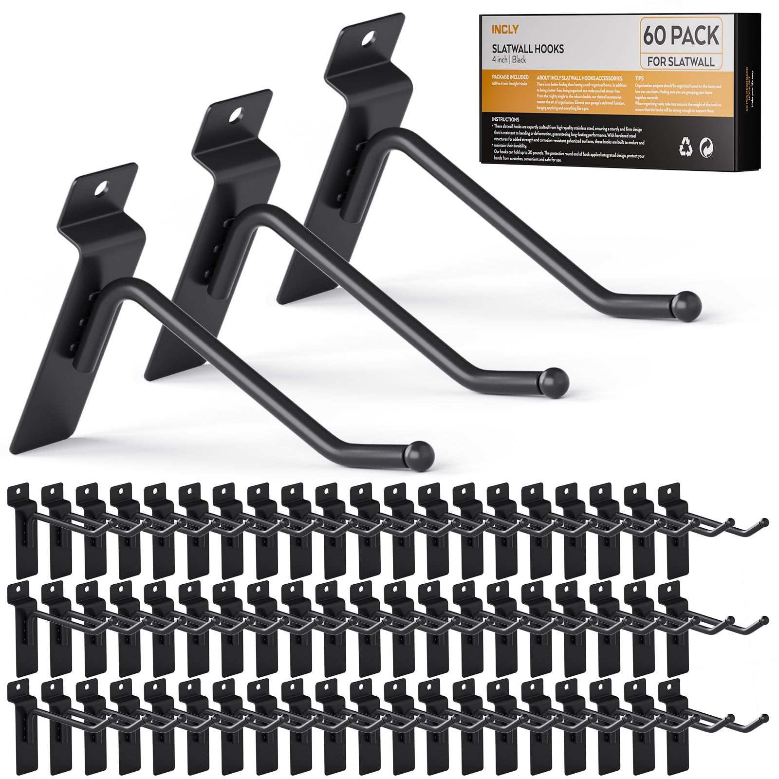 Snapklik.com : 60 Pack Slatwall Hooks, 4 Inch Heavy Duty Black Slat ...
