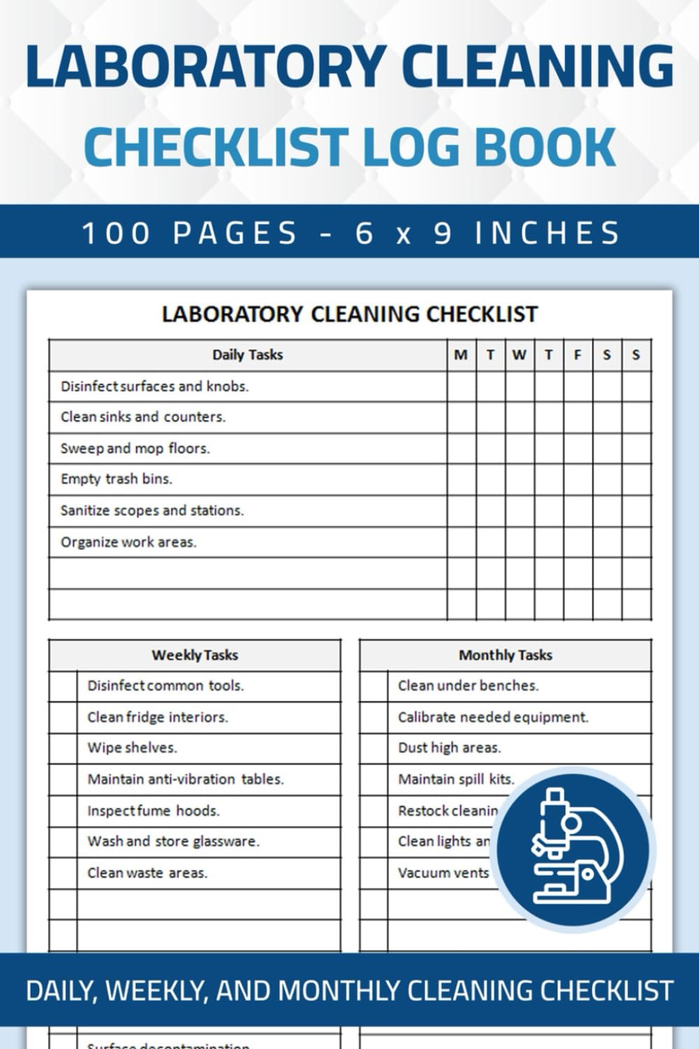 Laboratory Cleaning Checklist Log Book: Daily, Weekly, and Monthly Lab ...