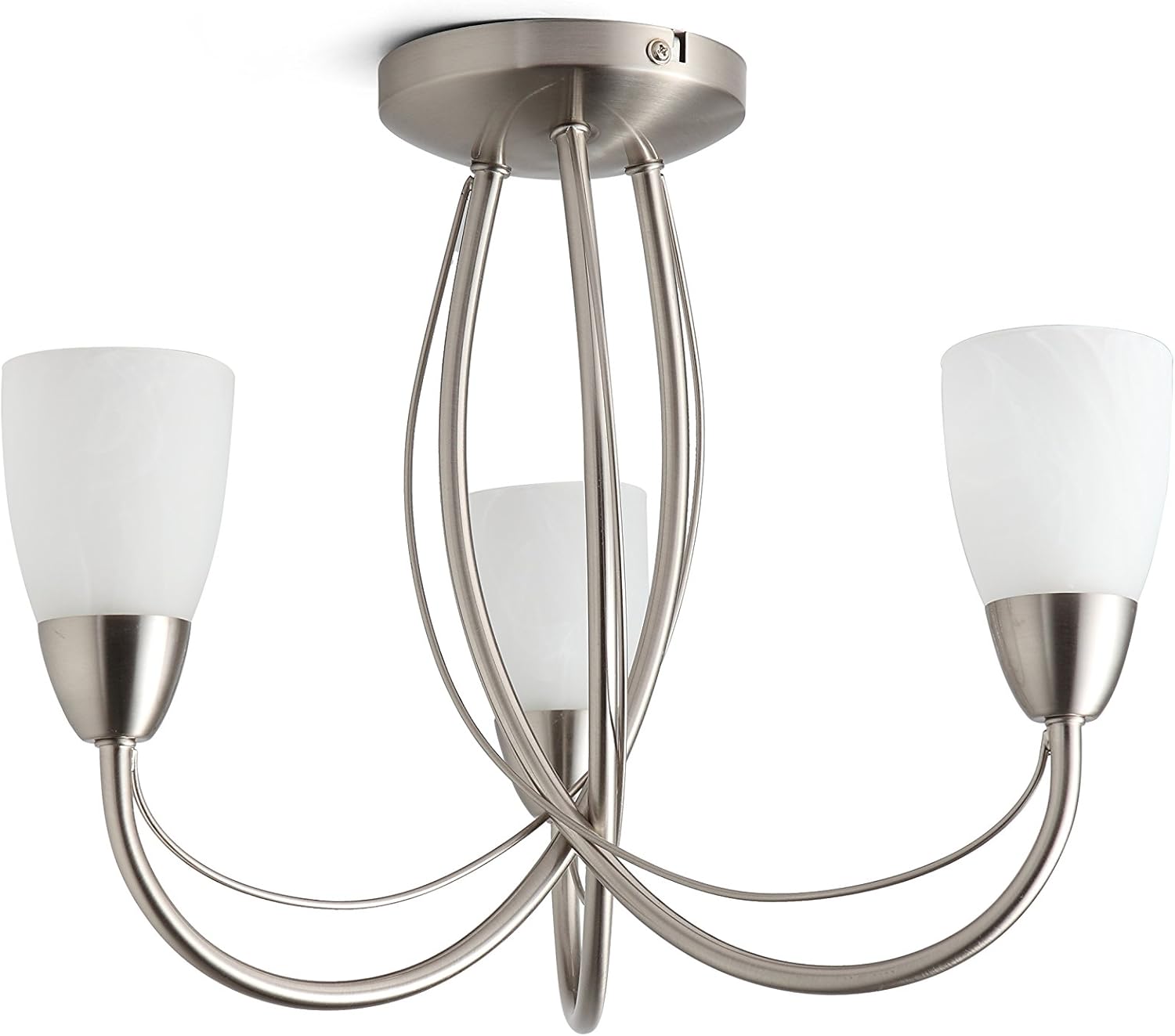 LITECRAFT Madrid Ceiling Light Flush 3 Arm with Frosted Shades - (Satin ...