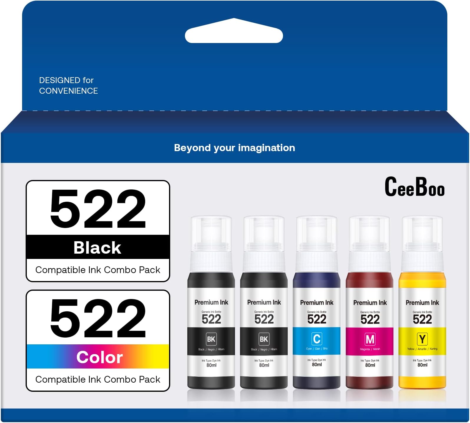 522 High Capacity (5 Bottles) Refill Ink Bottle Replacement for Epson ...
