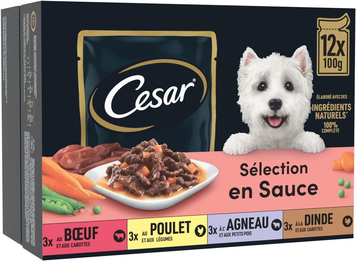 CESAR Repas pour Chien - 48 Sachets Fraîcheur (Lot de 4 Packs 12x100g ...