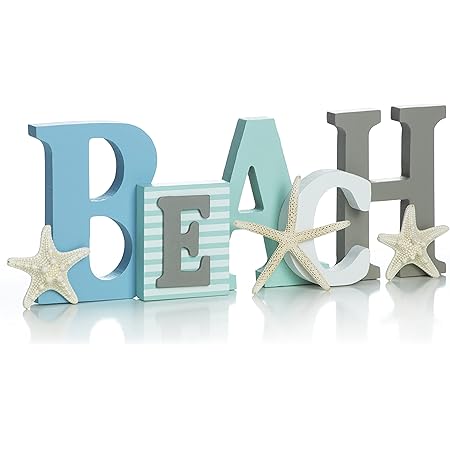 Amazon.com: Wooden Beach Word Sign with Trio of Loose Starfish ...