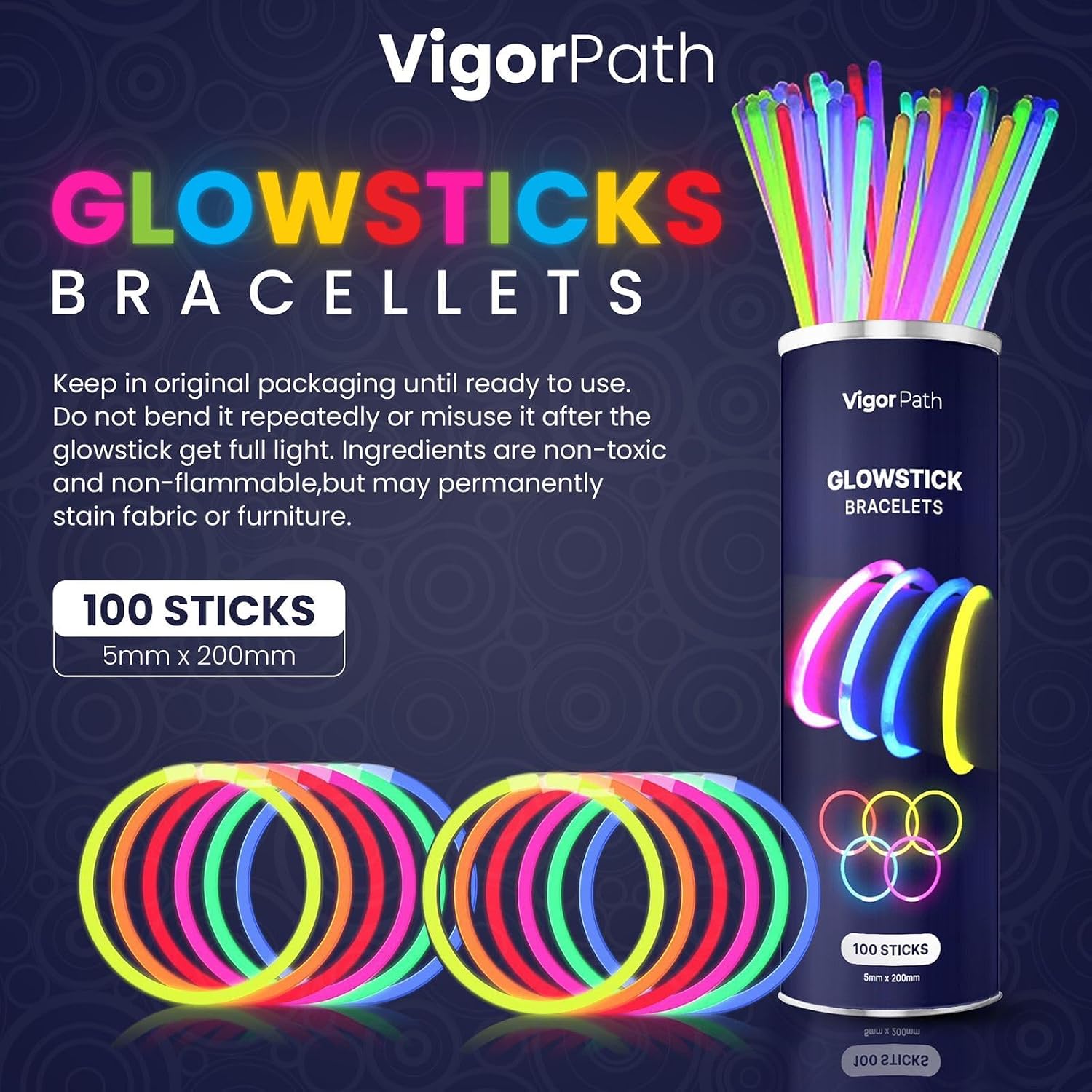 St of 200' Luminous Sticks - 8" Glowsticks for Bracelets, Necklaces ...
