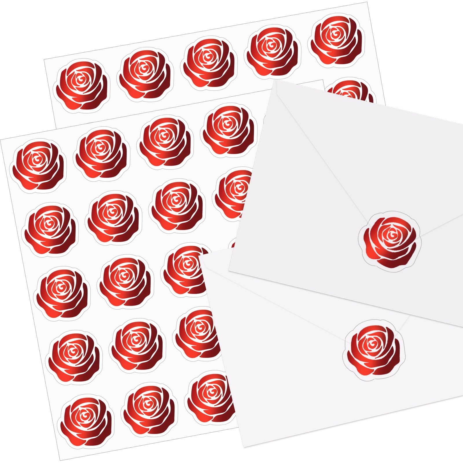 Amazon.com: Whaline 500Pcs Rose Stickers Red Foil Flower Envelope Seal ...