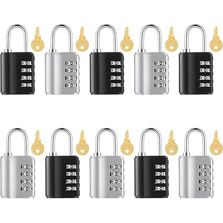 10 Pcs Combination Padlock, 4 Digit Combination Lock with Keys, Locker ...