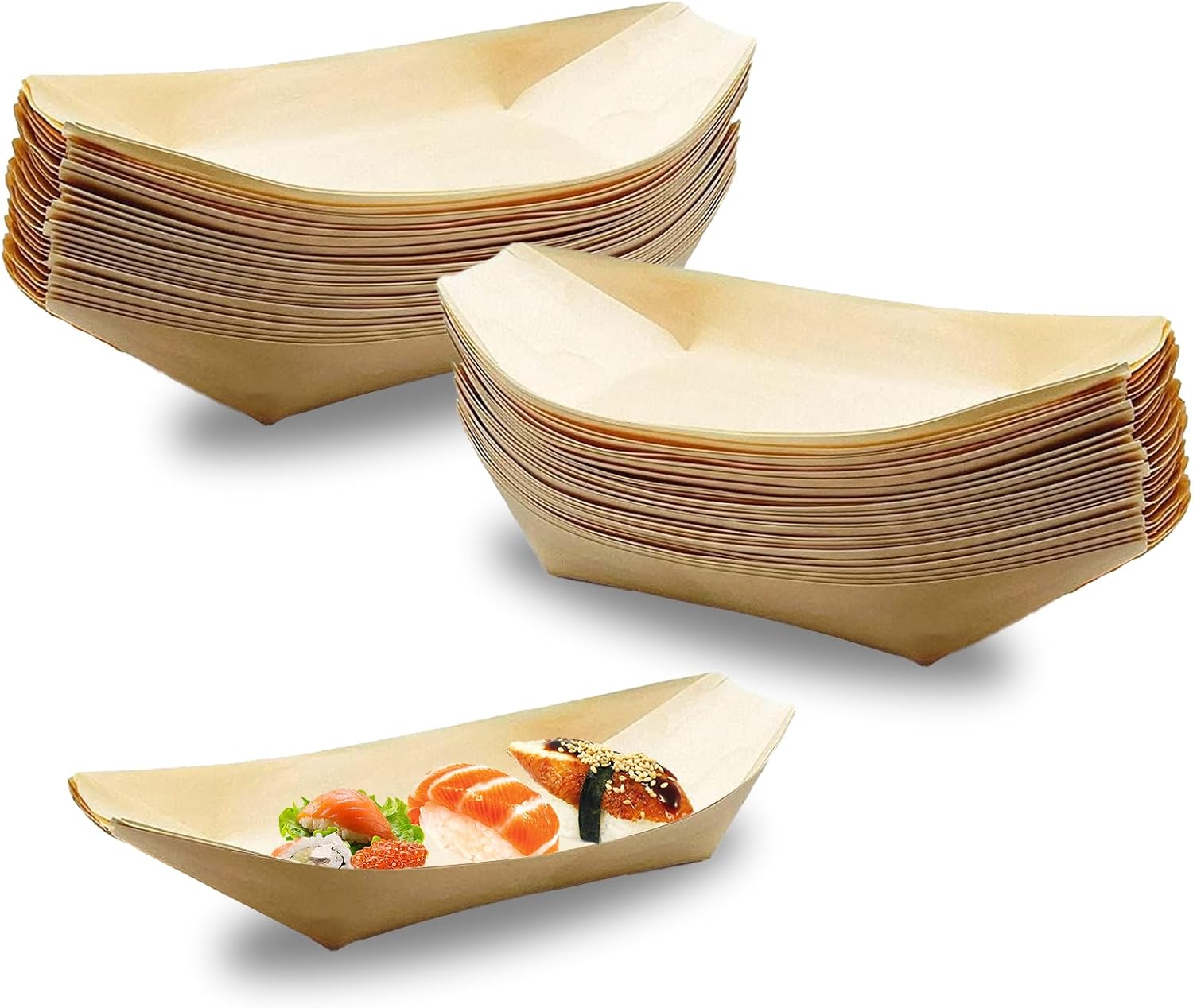 Amazon.com: Voittozege 100 Pcs Wood Serving Boats Plates Trays, 5.5" x ...