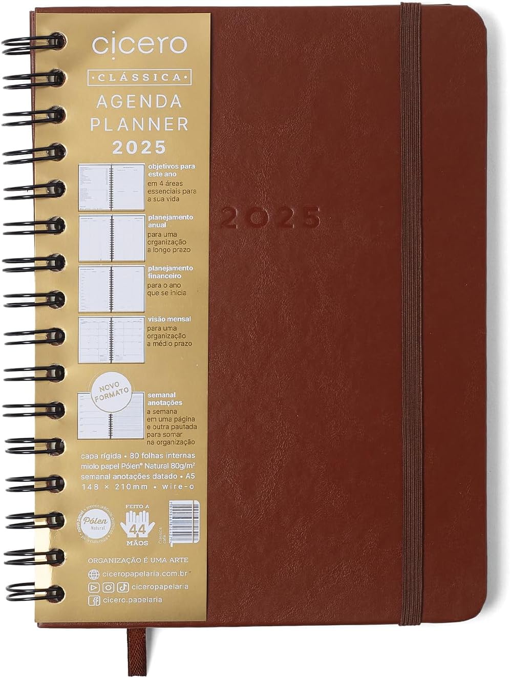 Agenda Planner Wire-O 2025 Clássica Semanal Anotações A5 Café, Cicero ...
