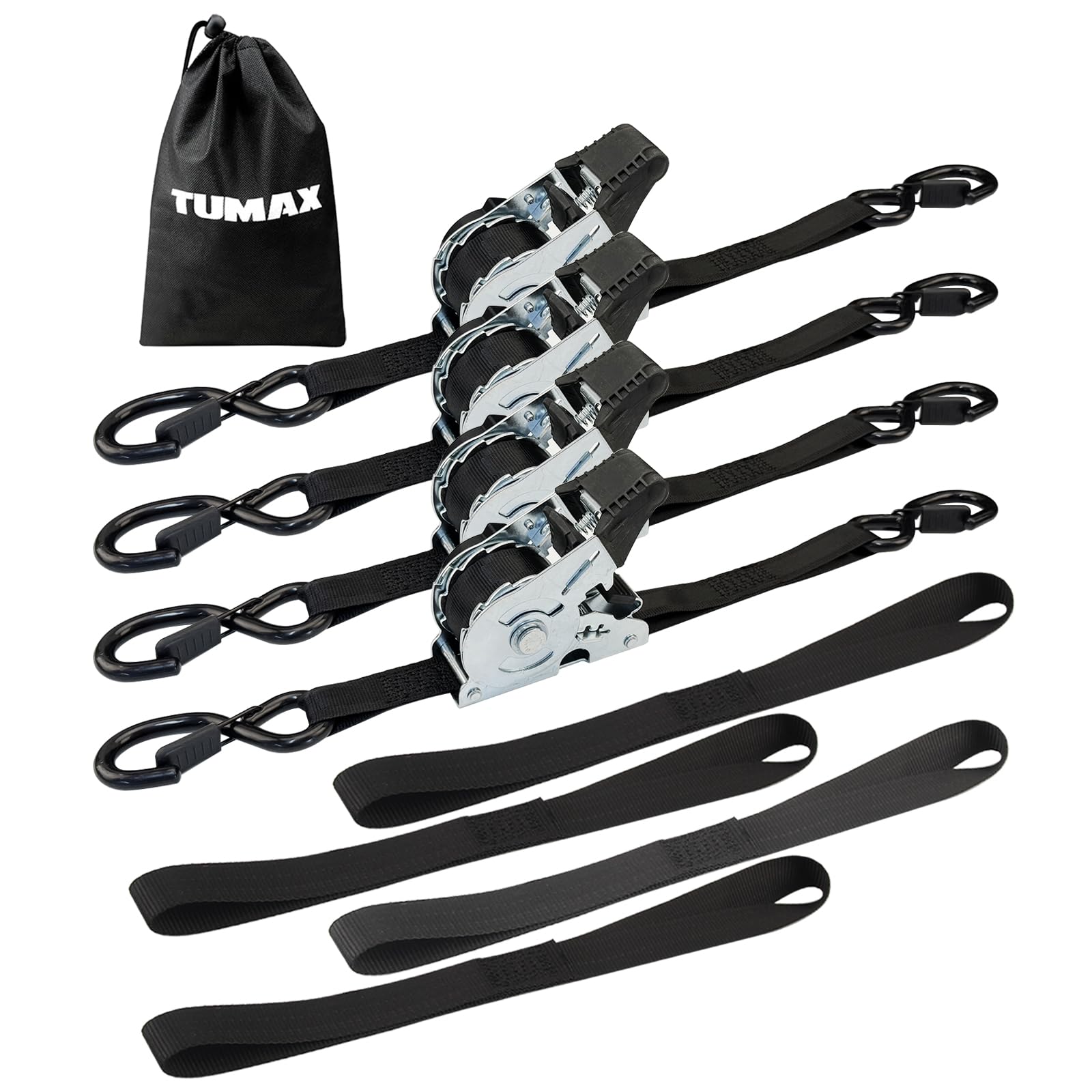 Amazon.com: TUMAX Retractable Ratchet Tie Down Straps(4PK) with S-Hooks ...