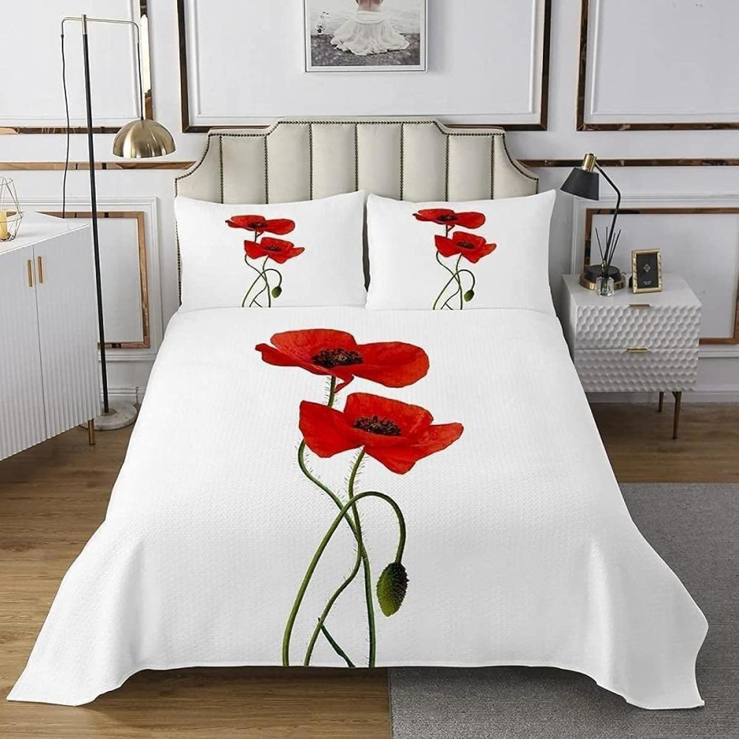 Single Bed Quilt Cover Set Red Poppy Flower Bedding Set for Kids Duvet ...