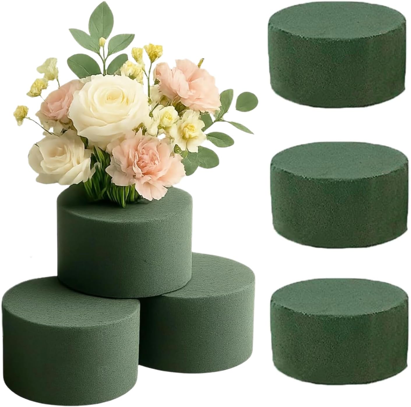 DILUSILK 6 pcs Round Floral Foam for Fresh Flower Arrangements, Foam ...