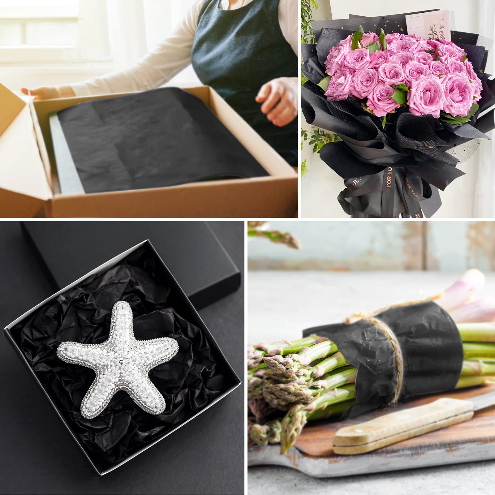 Snapklik.com : Black Tissue Paper, 60 Sheets Tissue Paper Bulk, Black ...