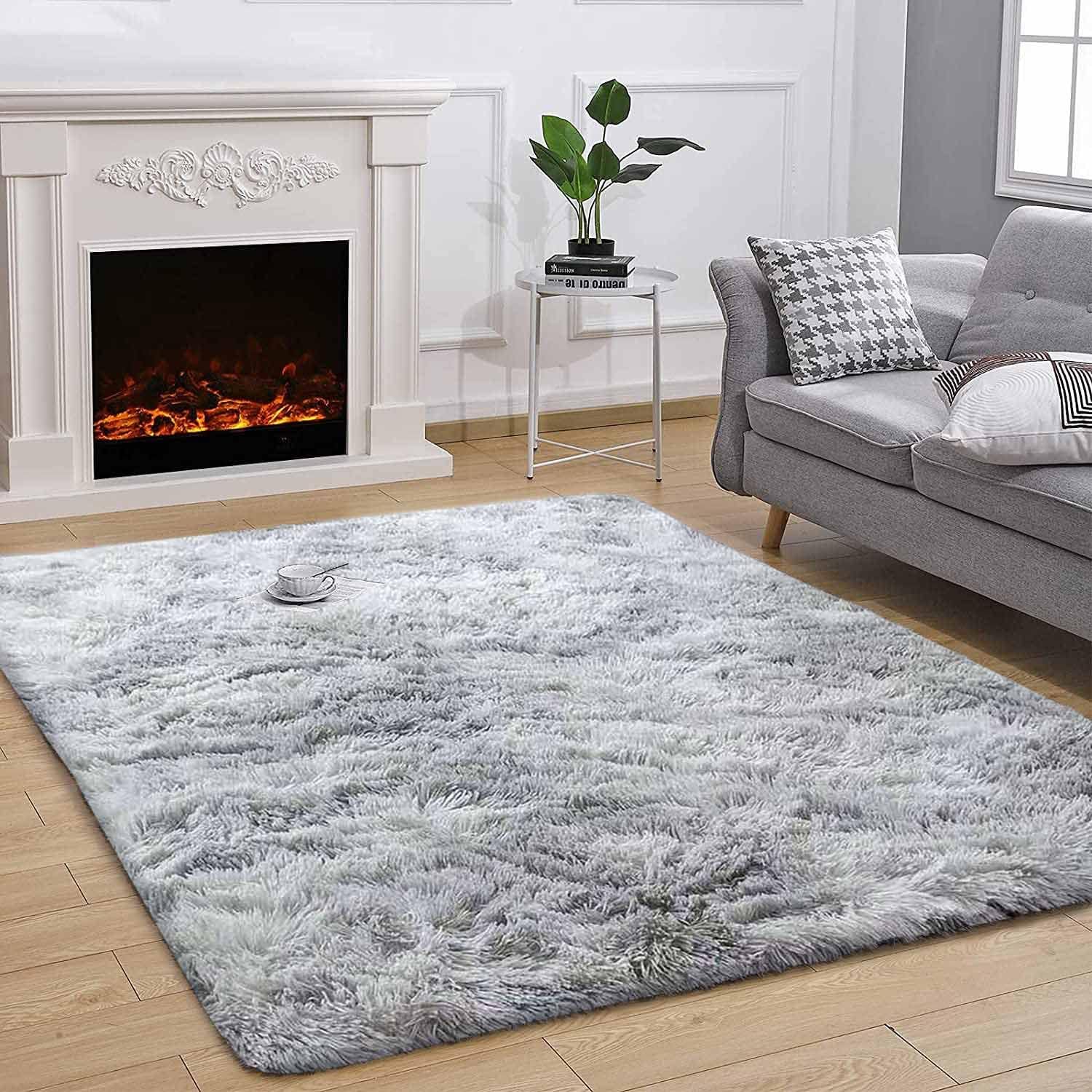 ASIinnsy Tapis Salon Shaggy Poil Long Tapis Chambre Doux Moelleux Moderne Gris Grand Tapis de ...